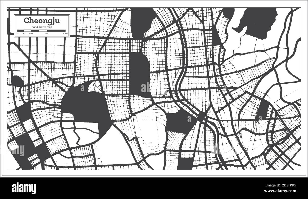 Cheongju South Korea City Map in Black and White Color in Retro Style ...