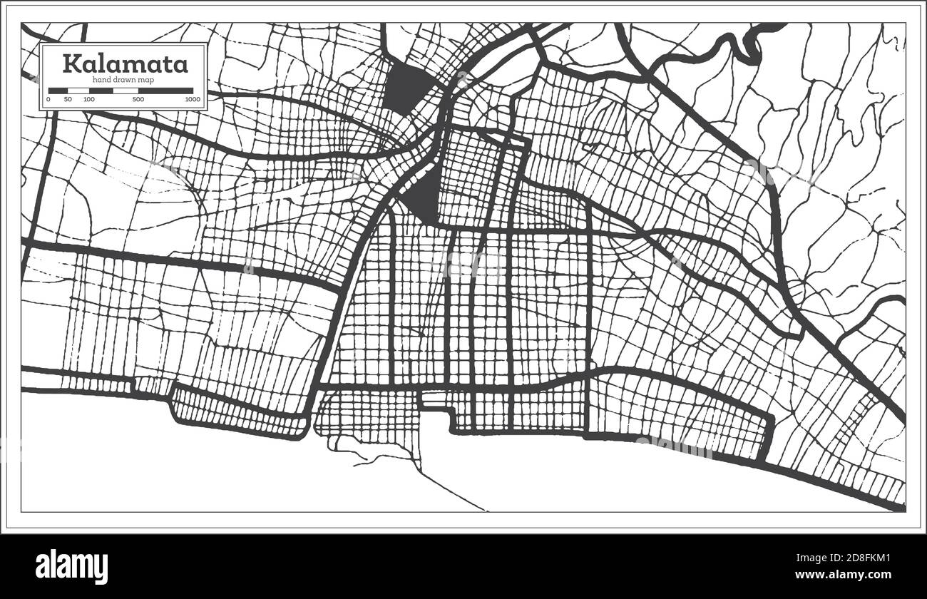 Kalamata Greece City Map in Black and White Color in Retro Style ...