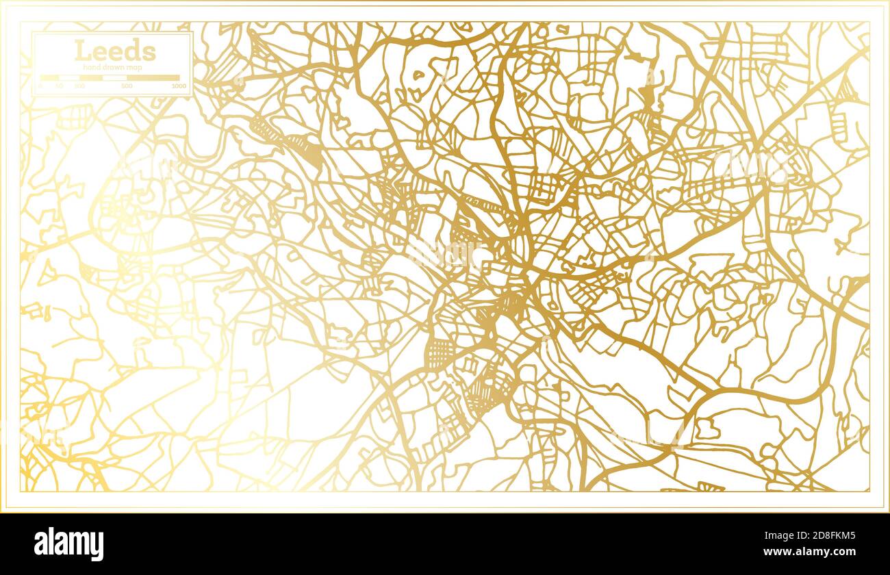 Leeds England City Map in Retro Style in Golden Color. Outline Map ...