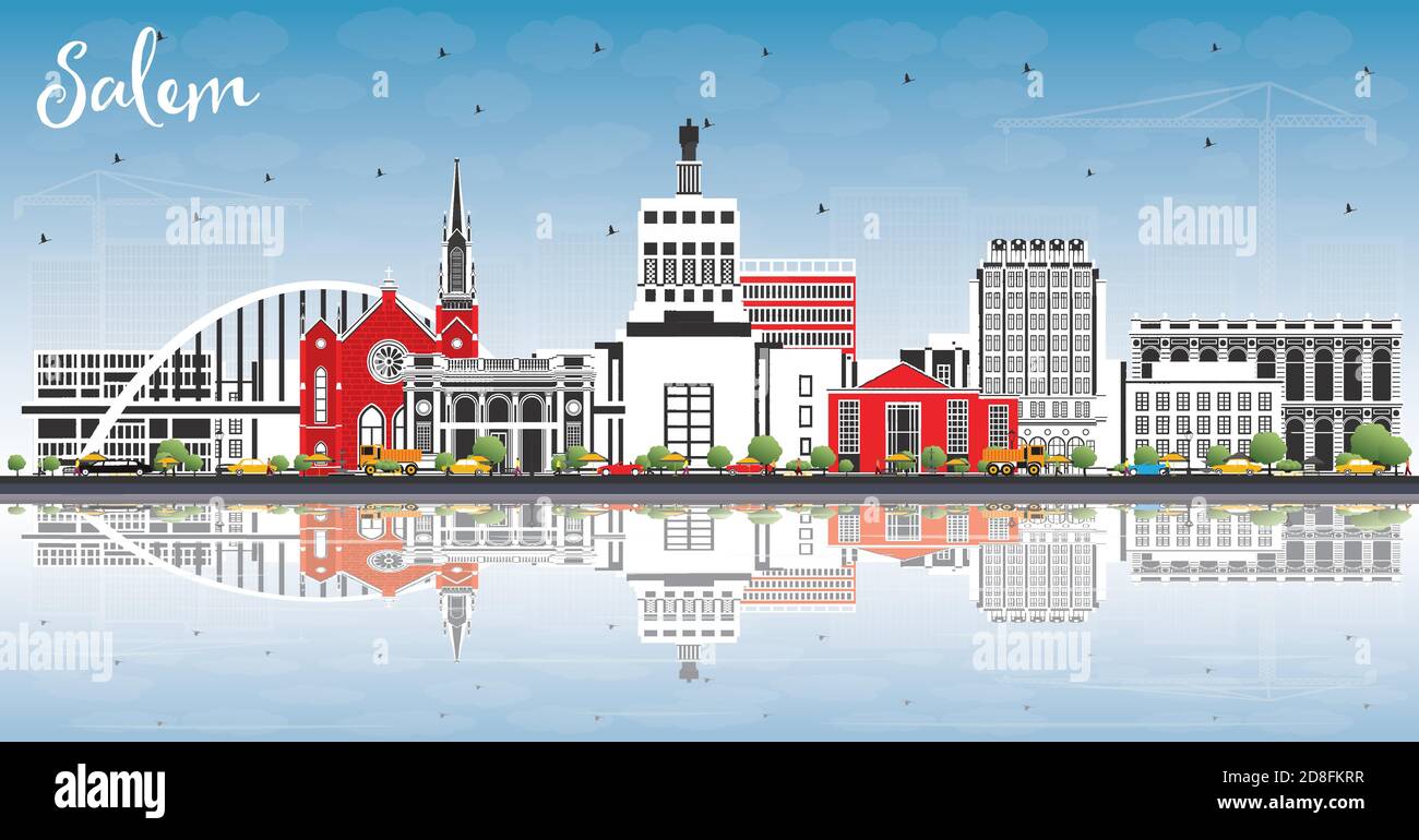 Salem Oregon City Skyline with Color Buildings, Blue Sky and ...