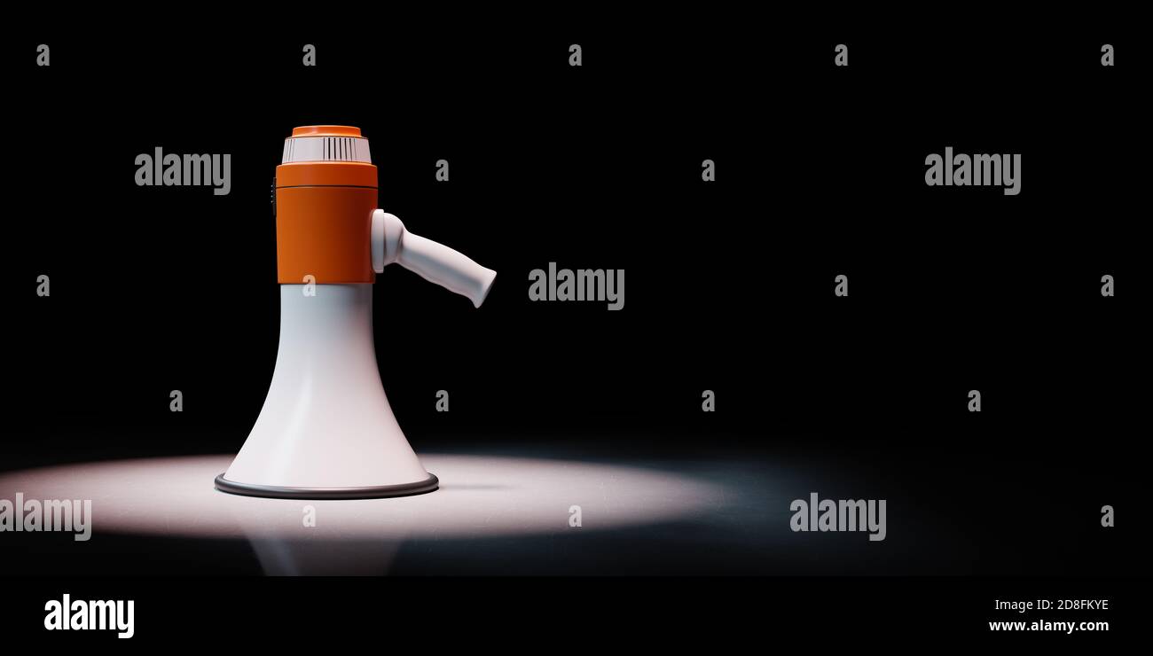 Bullhorn Spotlighted on Black Background Stock Photo - Alamy