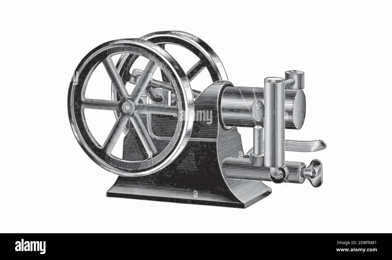 Vectorized illustration from a catalog, showing a hot air engine. This ...