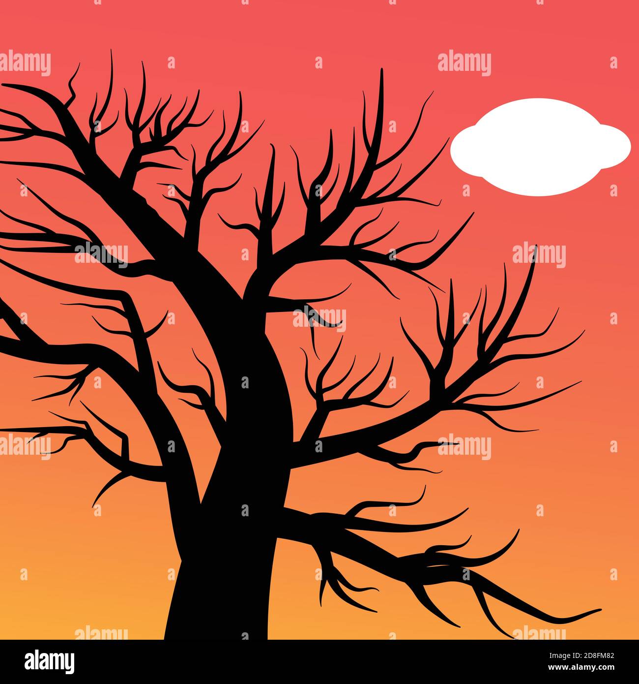 Vector tree with evening sky. Evening tree with sunset. Beautiful ...
