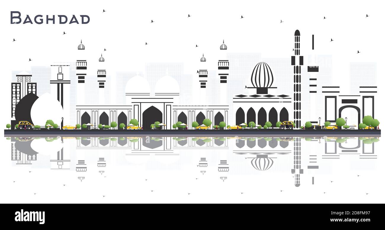 Baghdad Iraq City Skyline with Color Buildings and Reflections Isolated ...