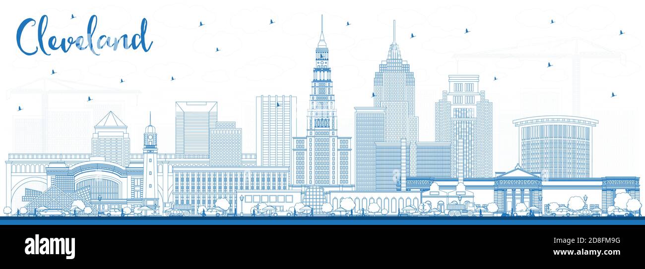 Outline Cleveland Ohio City Skyline with Blue Buildings. Vector ...