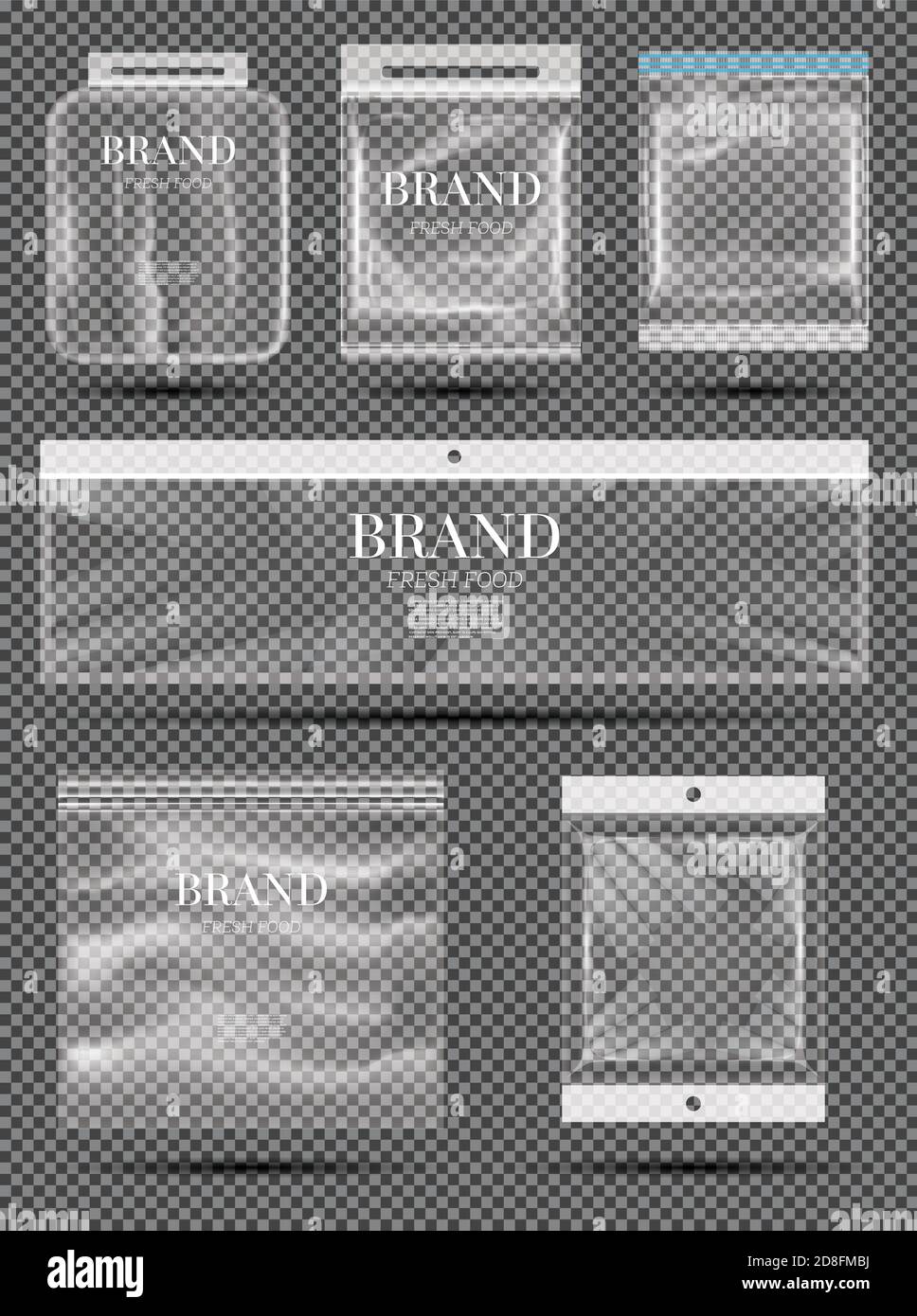 Polythene Bags. Set Of Transparent Empty Plastic Packaging. Vector ...