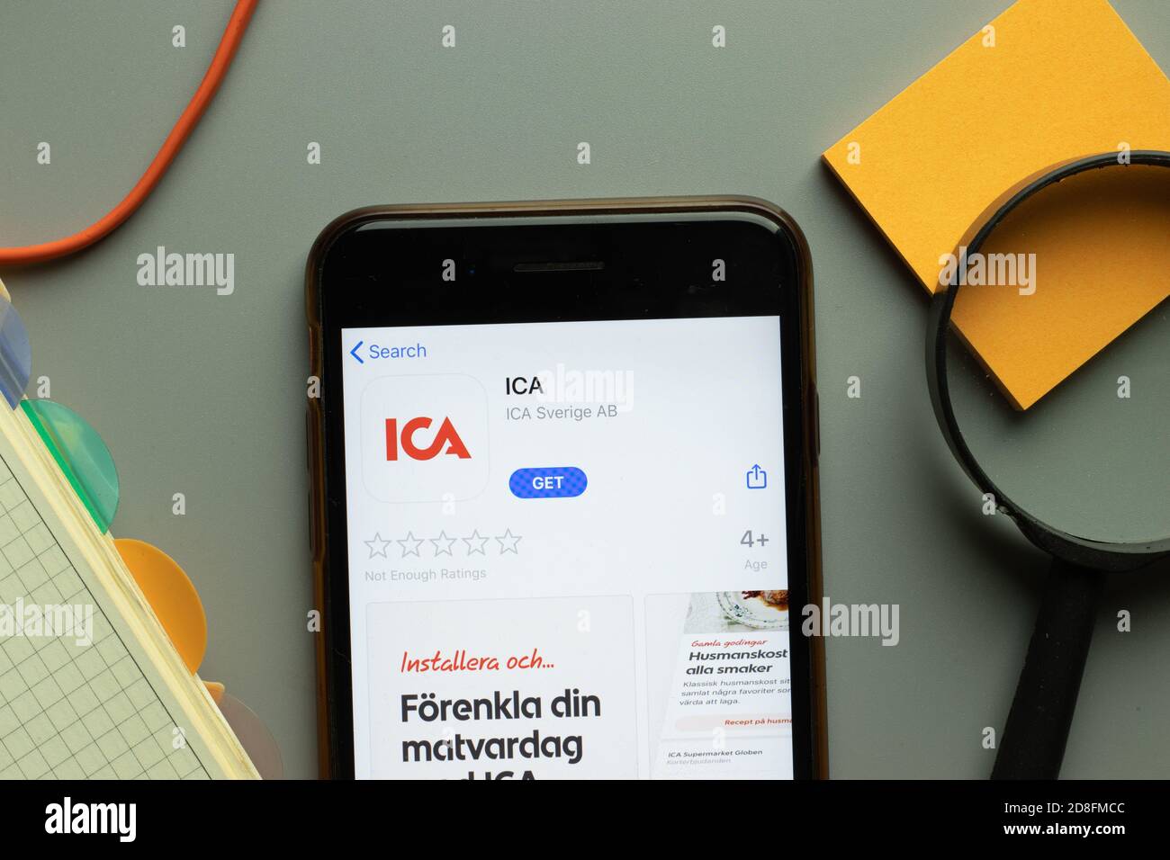 New York, USA - 26 October 2020: ICA mobile app logo on phone screen ...