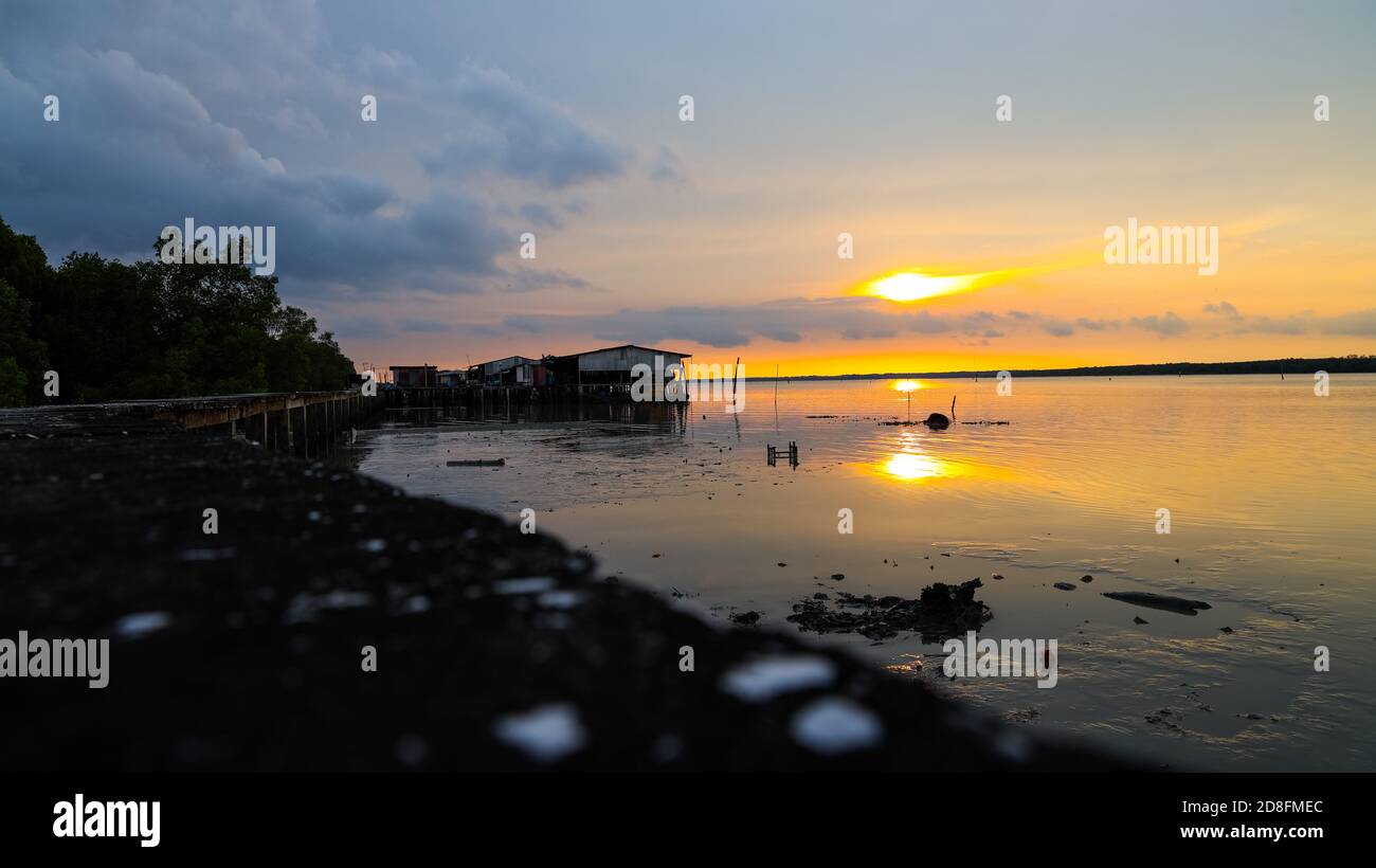 Scenic sunset at Kuala Sepetang, fisherman village, Perak, Malaysia ...