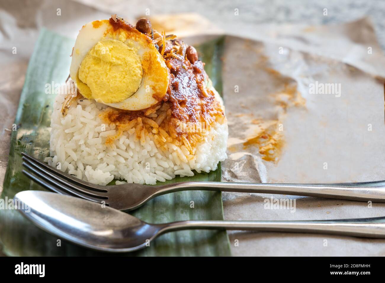Simple authentic nasi lemak bungkus wrapped with banana leaf Stock ...