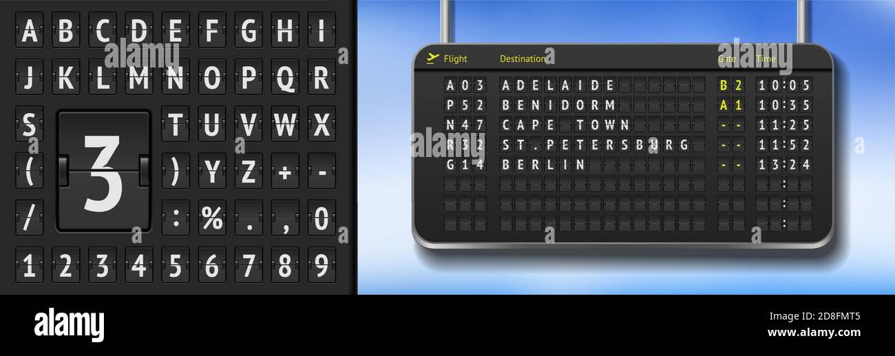 Vector airline departure board isolated. Realistic flip airport board ...