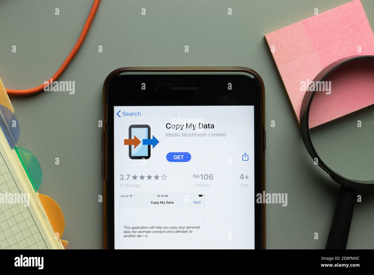 New York, USA - 26 October 2020: Copy My Data mobile app logo on phone ...