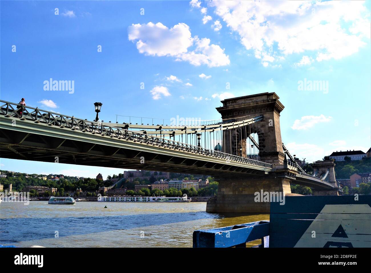 Views of Danube River in Budapest. Chain bridge which join Buda and ...
