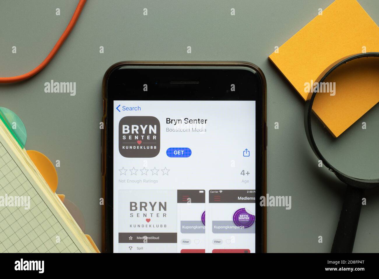 New York, USA - 26 October 2020: Bryn Senter mobile app logo on phone ...