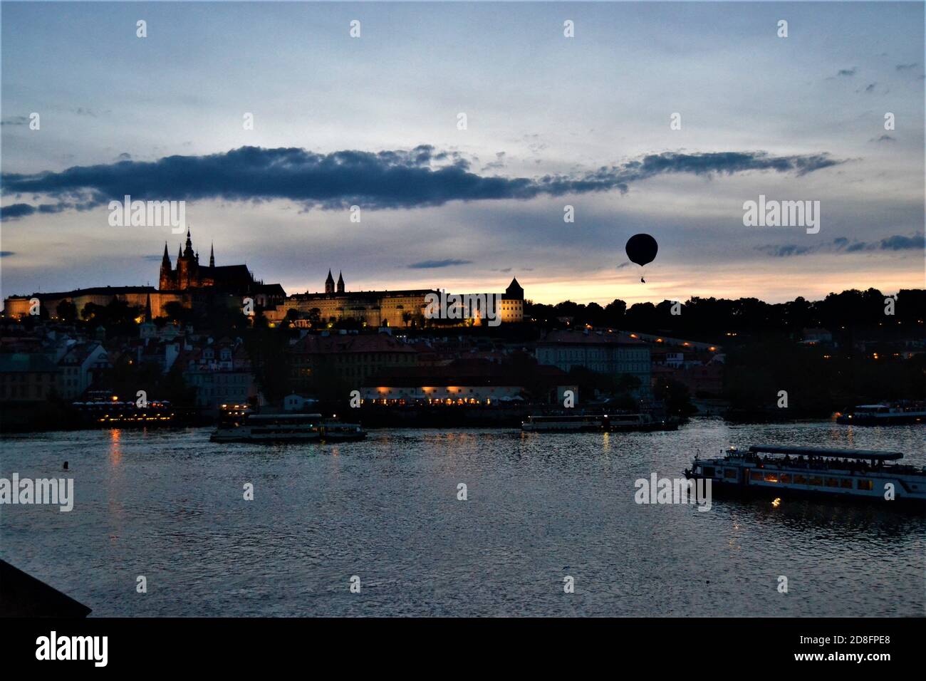 Sun goes off in the Prague. Sunset in Prague. Sky with sunshine and ...