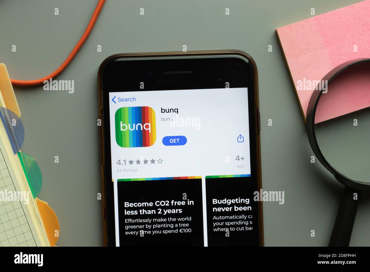 New York, USA - 26 October 2020: bunq mobile app logo on phone screen ...