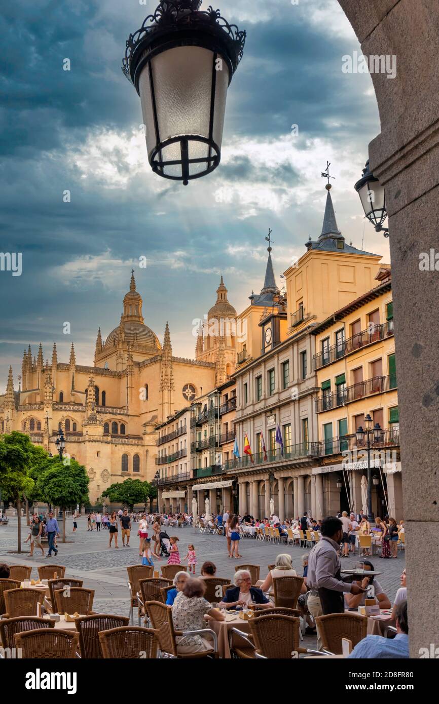 Cafe life in the Plaza Mayor. Segovia, Segovia Province, Castile and ...