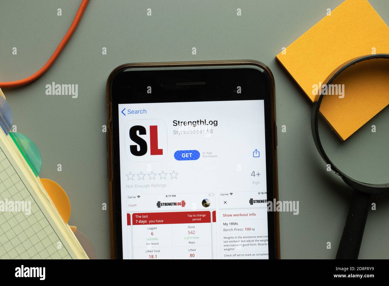 New York, USA - 26 October 2020: StrengthLog mobile app logo on phone ...
