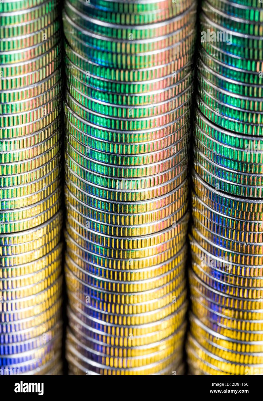 coins of silver color illuminated with yellow green color Stock Photo ...