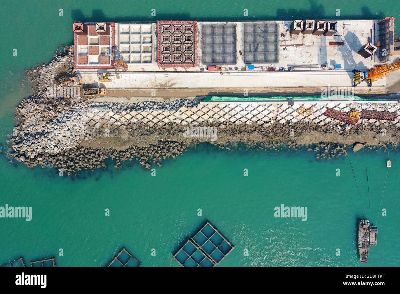 Aerial view of Qingdao Port undergoing expansion in Qingdao city, east ...