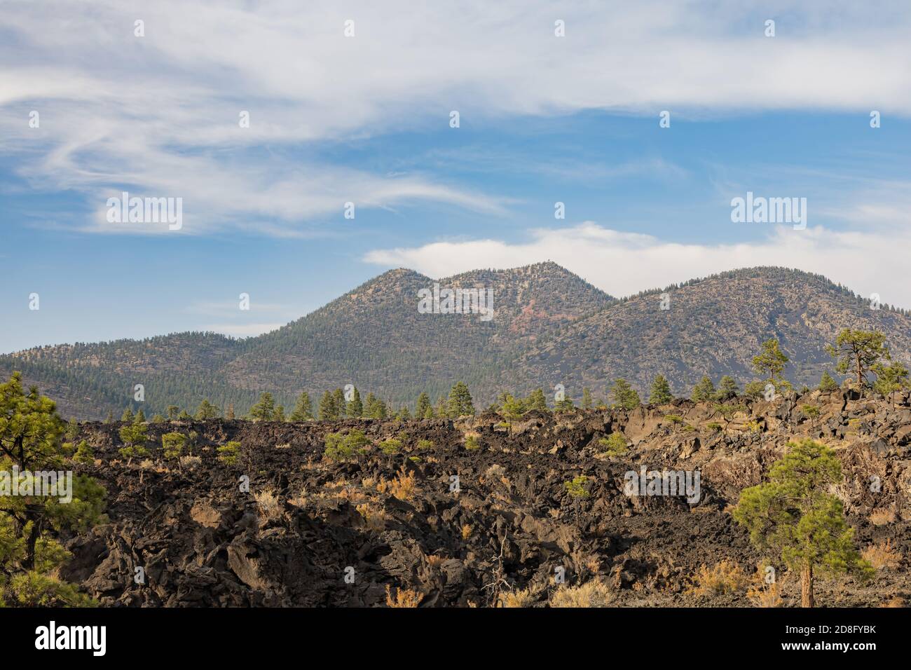 Special lava landscape of lava flow in Sunset Crater Volcano at ...