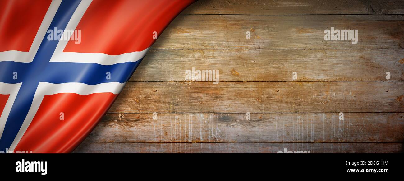 Norway flag on vintage wood wall. Horizontal panoramic banner Stock ...