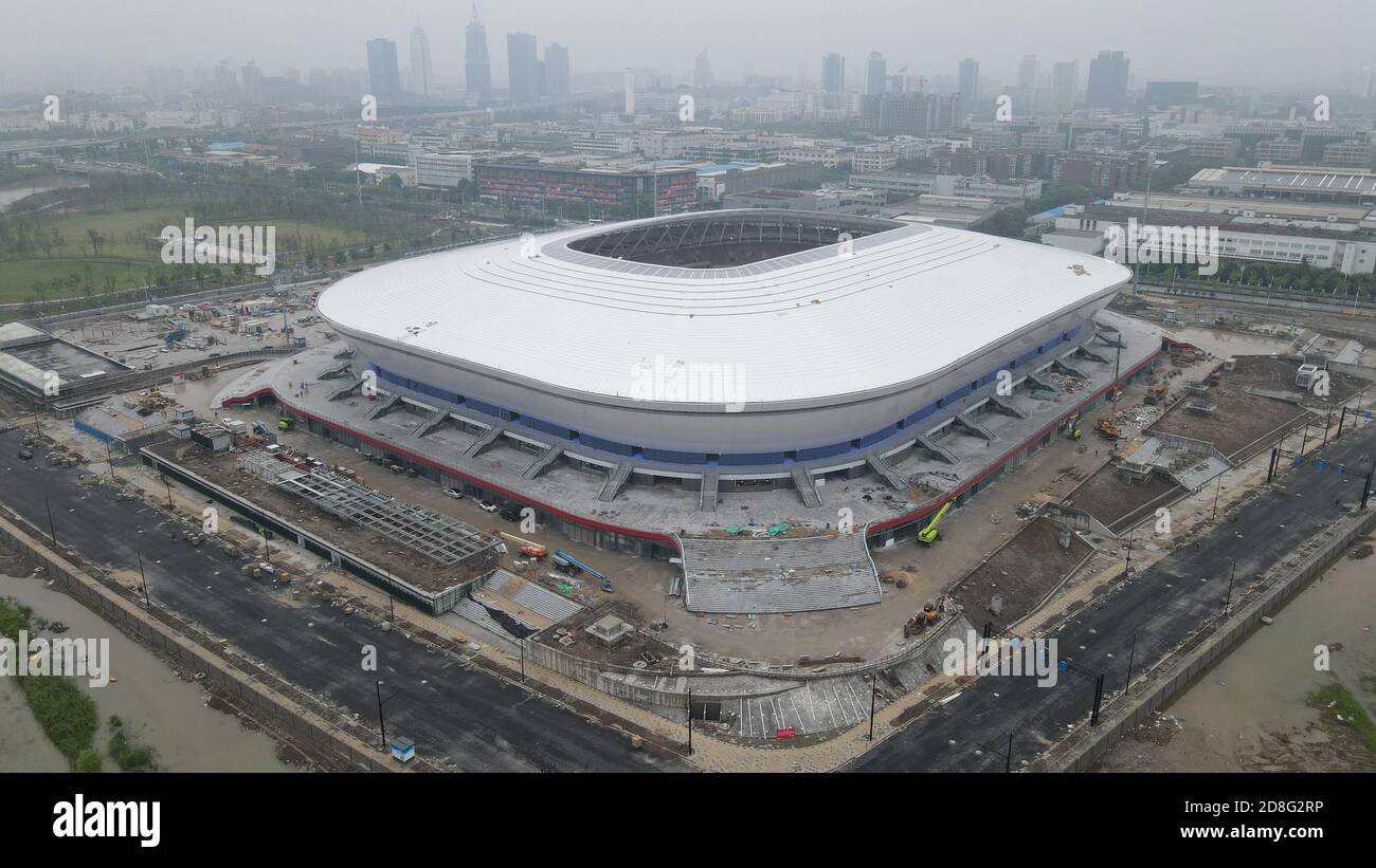 Aerial view of the Pudong Football Stadium where the League of Legends ...