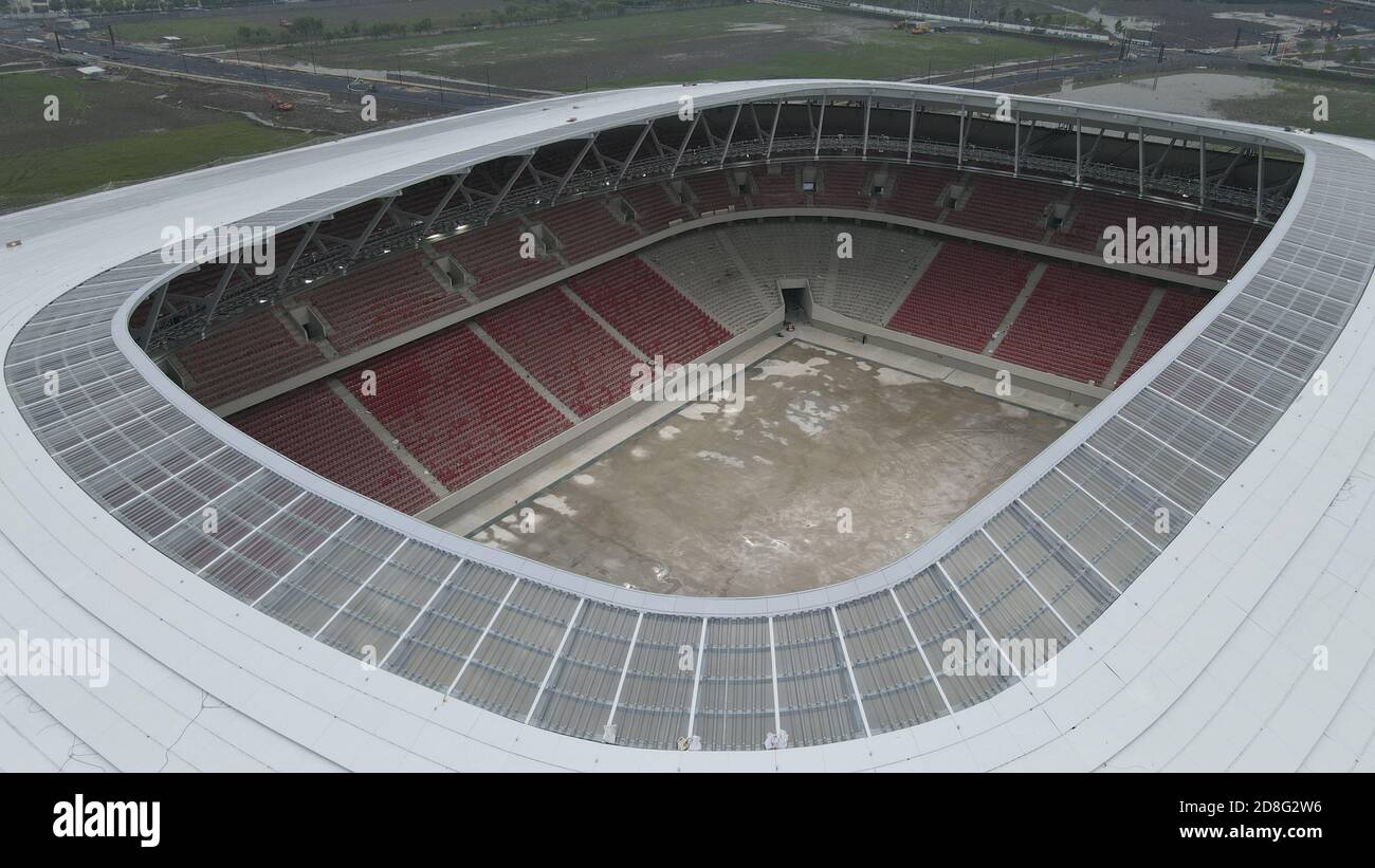 Aerial view of the Pudong Football Stadium where the League of Legends ...