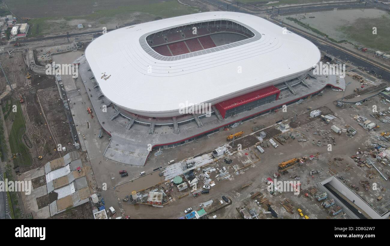 Aerial view of the Pudong Football Stadium where the League of Legends ...