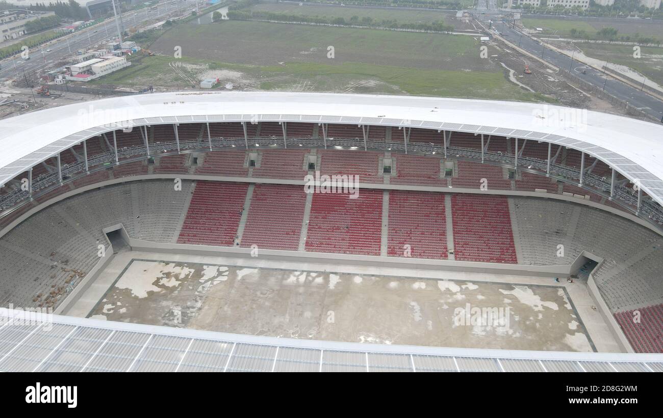 Aerial view of the Pudong Football Stadium where the League of Legends ...