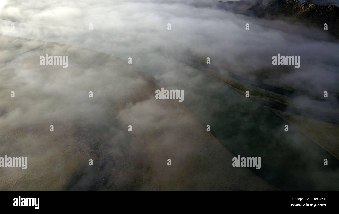 Aerial view of the advection fog in Bayingolin Mongol autonomous ...