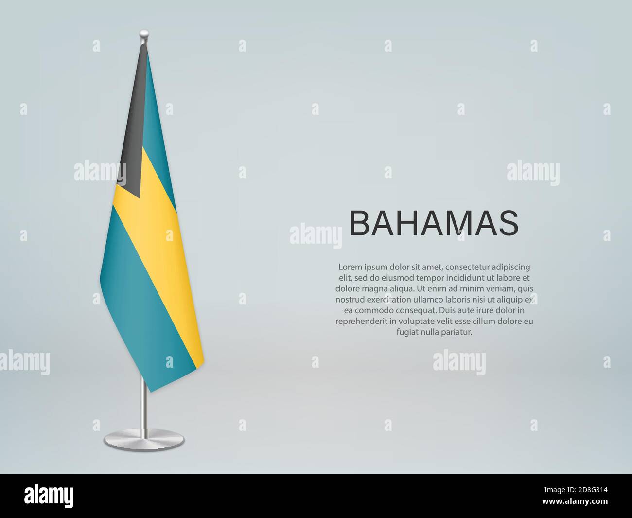 Bahamas hanging flag on stand. Template for politic conference banner ...