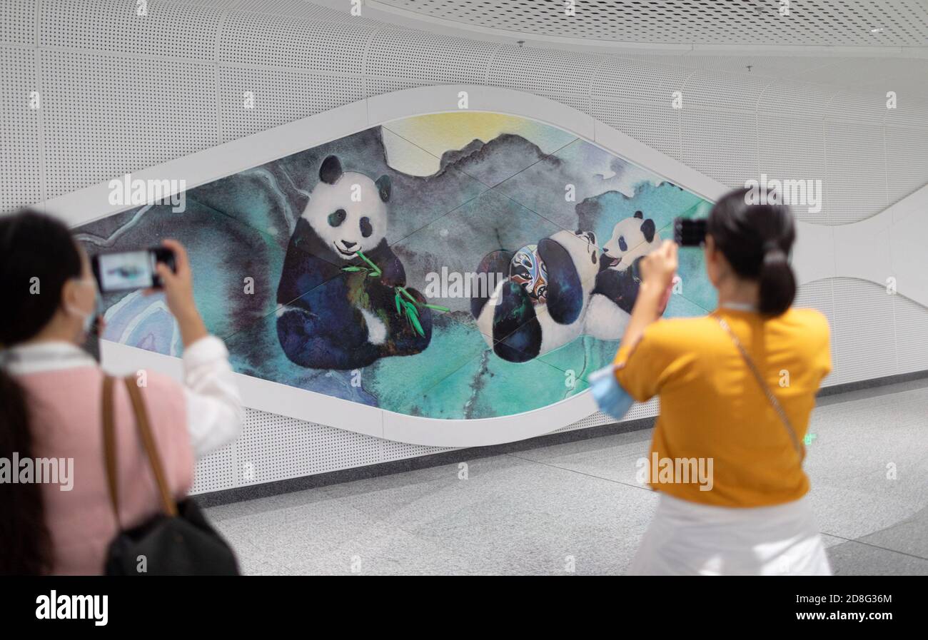 Inside view of the decorations and art in Chengdu Metro Line 18 in ...