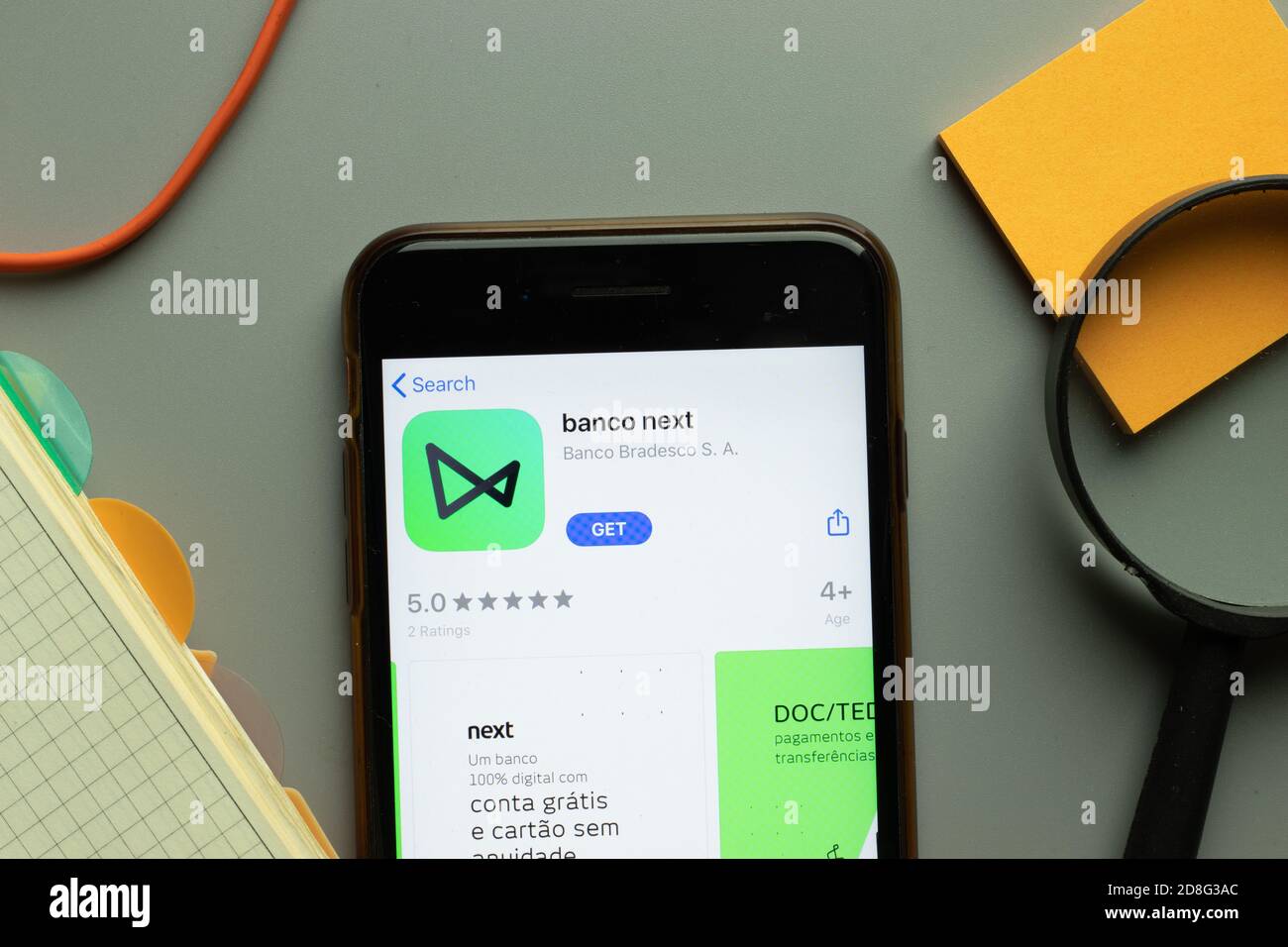 New York, USA - 26 October 2020: banco next mobile app logo on phone ...