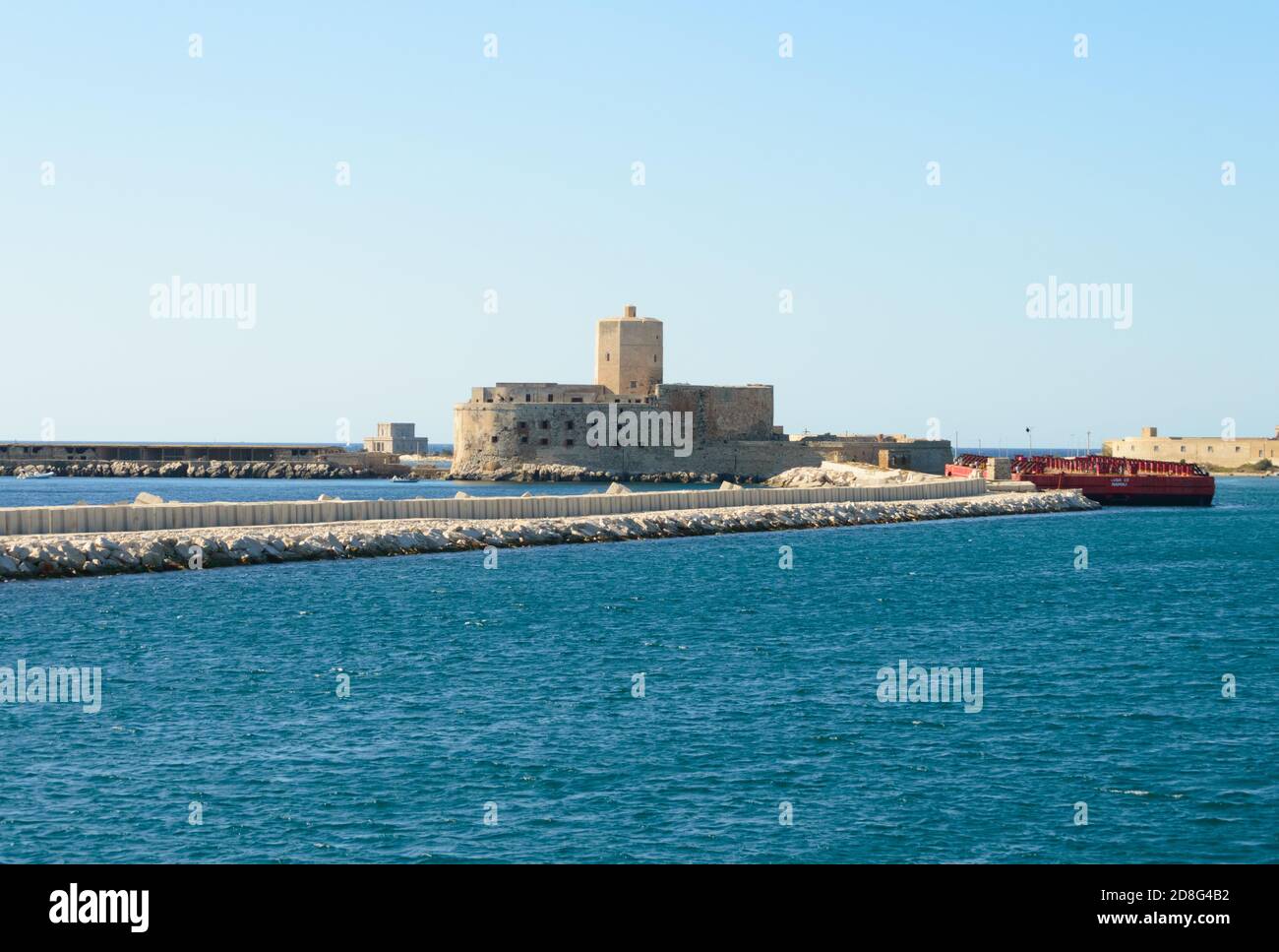 Port of Trapani Sicily, Italy seen from a ferry boat leaving the city ...