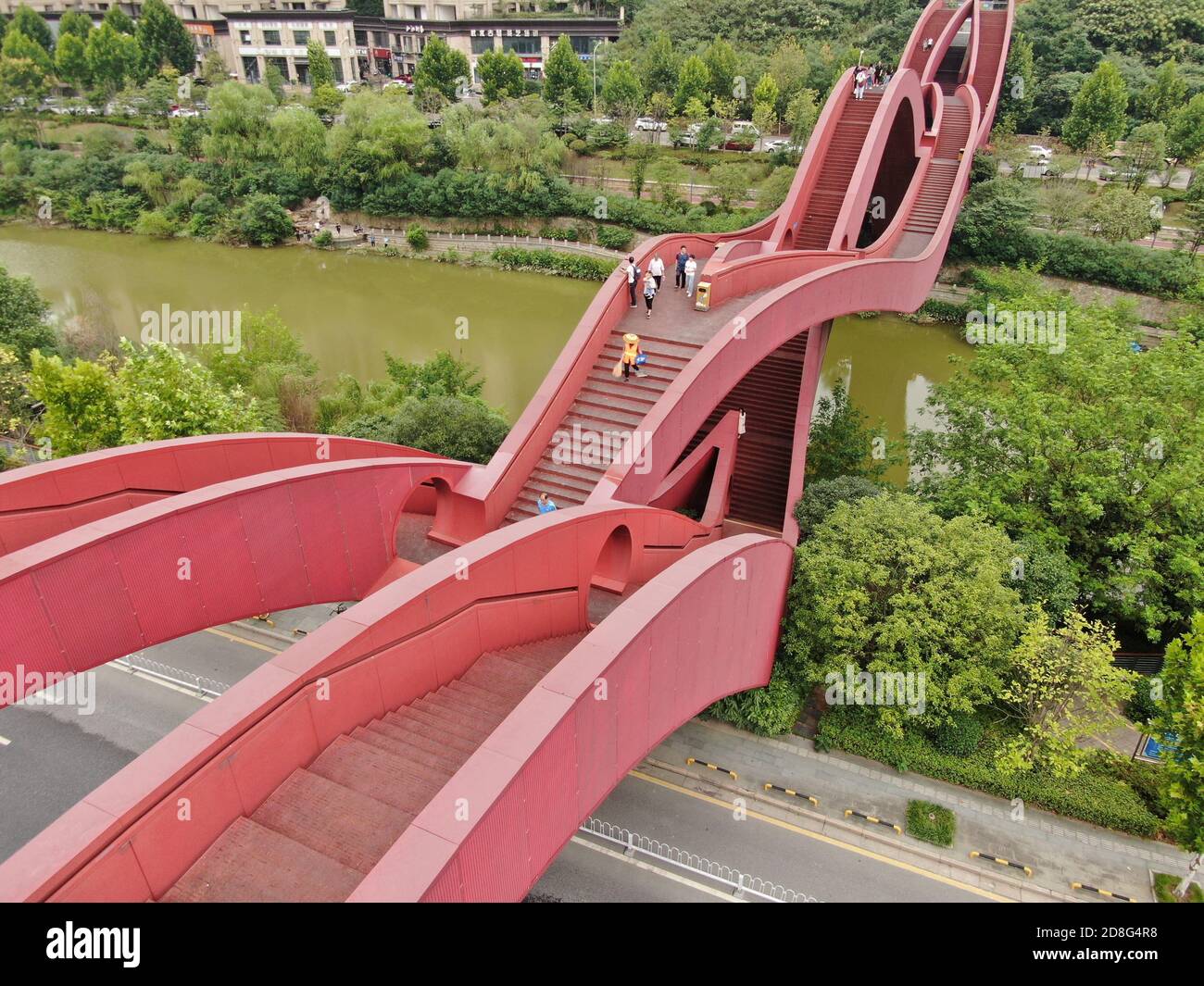 Aerial view of the Chinese knot-like bridge in Changsha city, central ...
