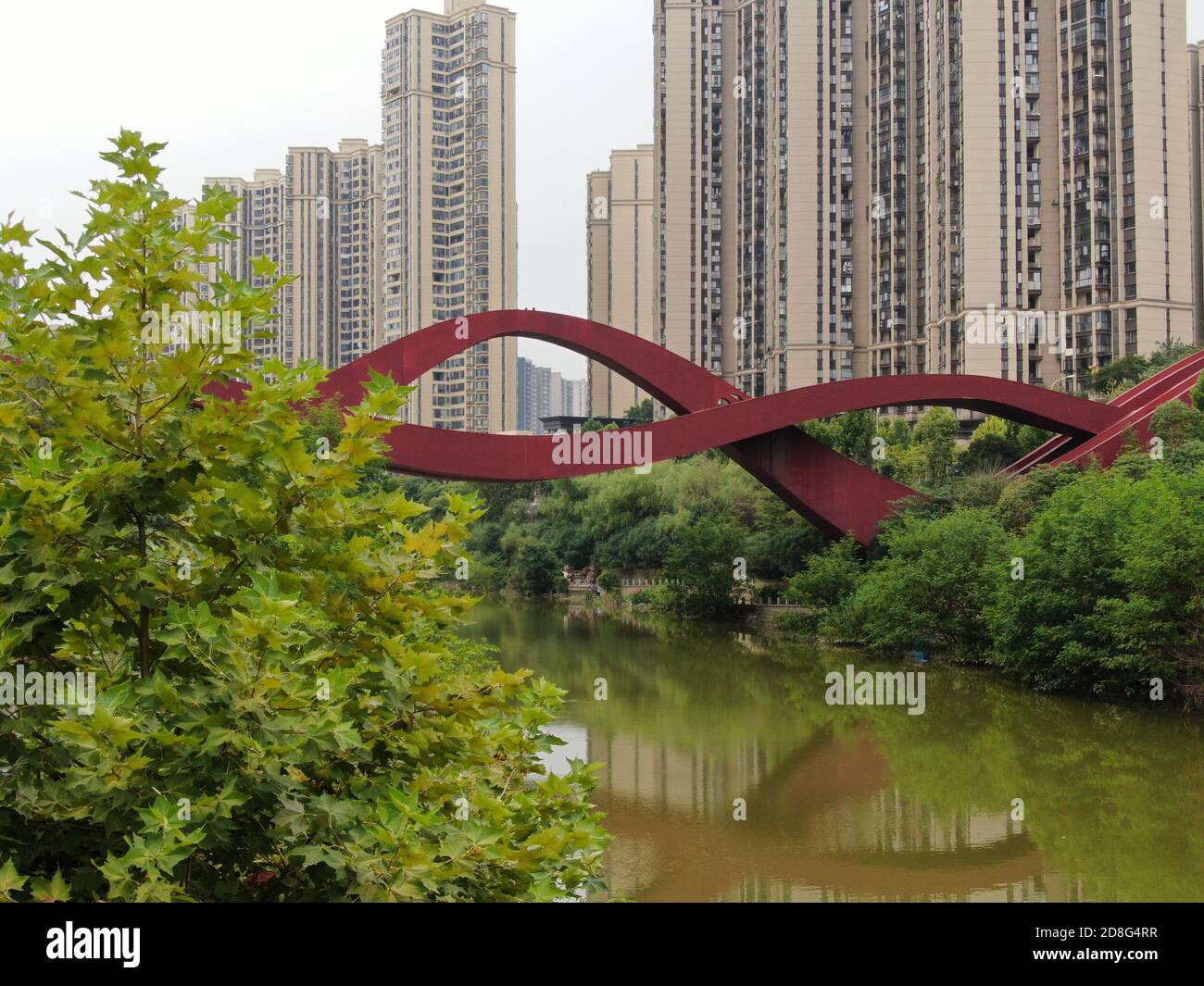 Aerial view of the Chinese knot-like bridge in Changsha city, central ...