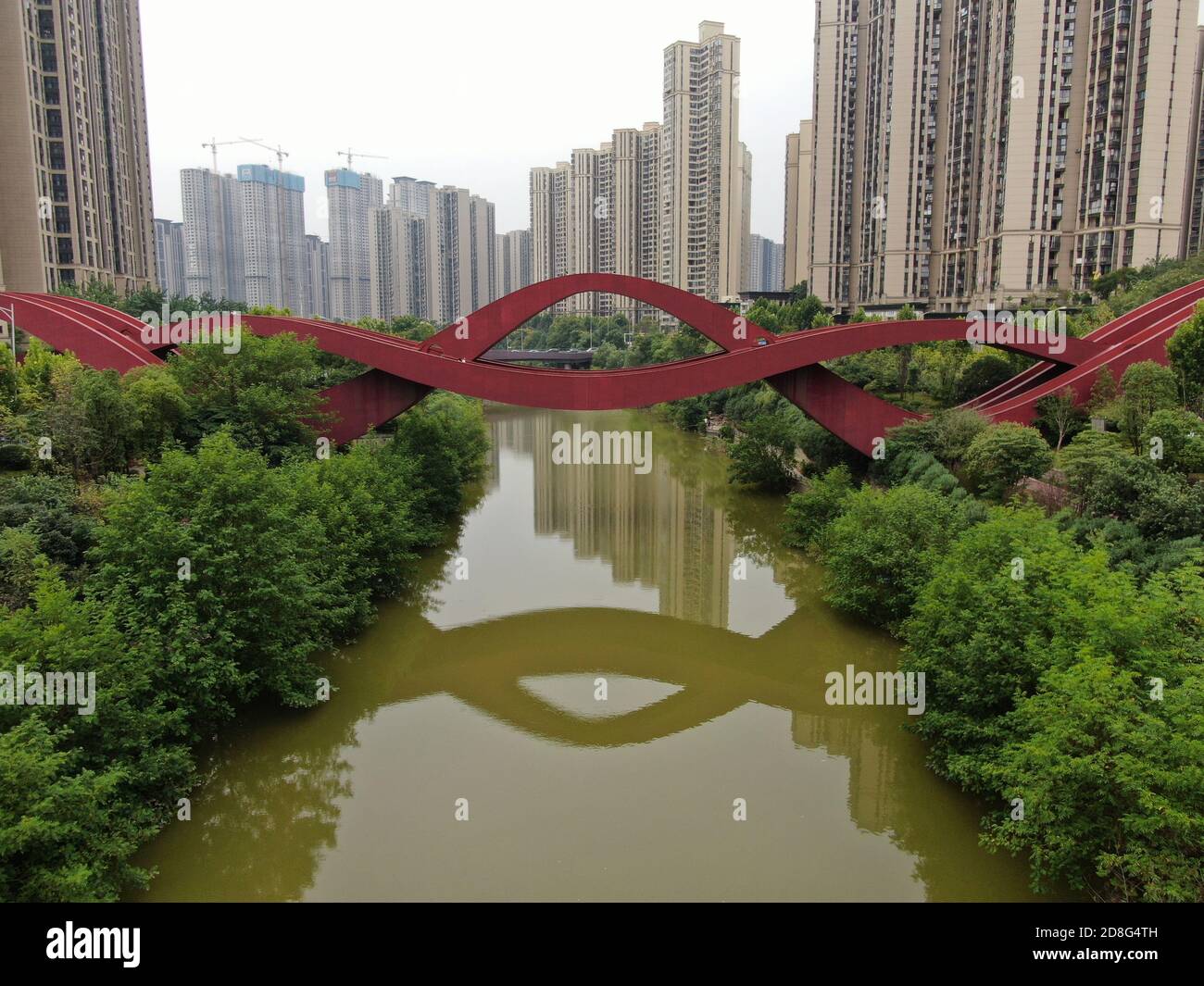 Aerial view of the Chinese knot-like bridge in Changsha city, central ...