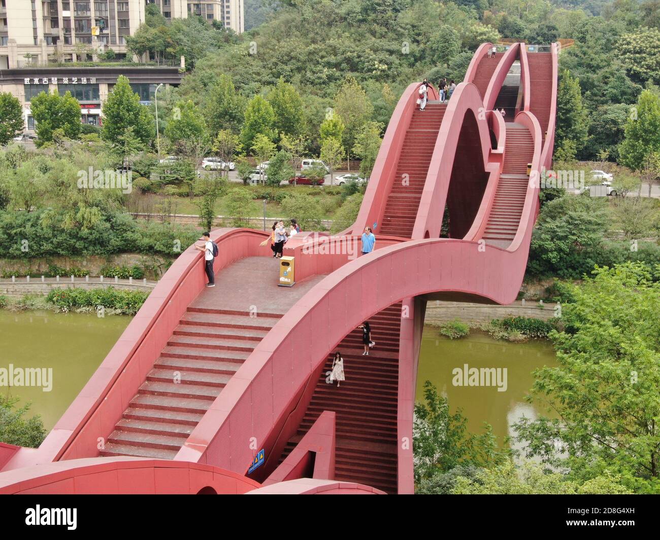 Aerial view of the Chinese knot-like bridge in Changsha city, central ...