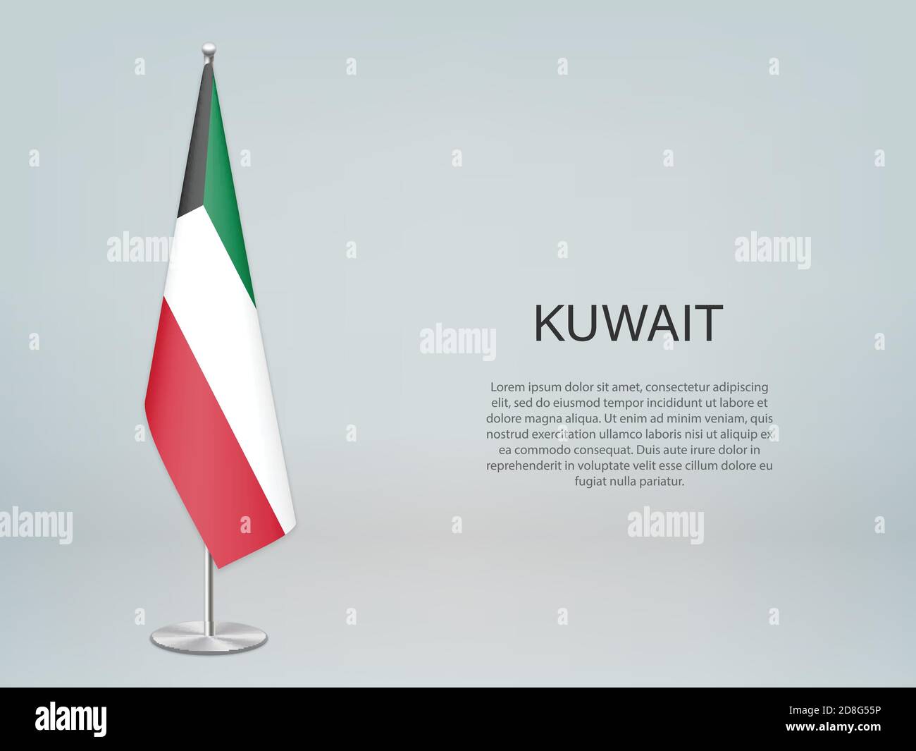 Kuwait hanging flag on stand. Template for politic conference banner ...