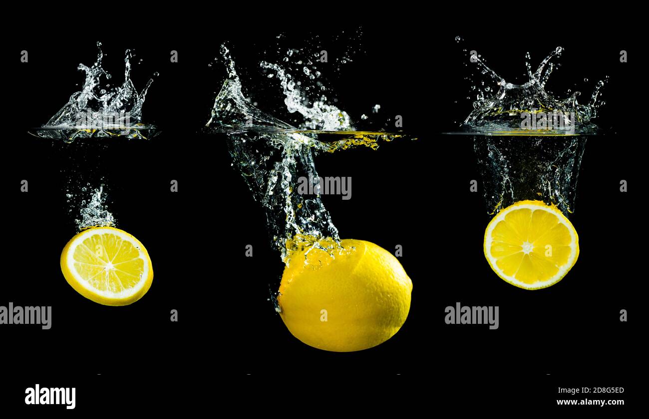 Lemon water splash black hi-res stock photography and images - Alamy