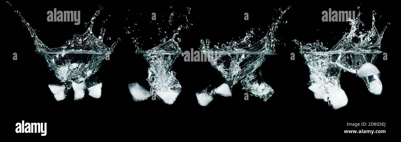 frozen ice cubes water splash isolated on black background Stock Photo ...