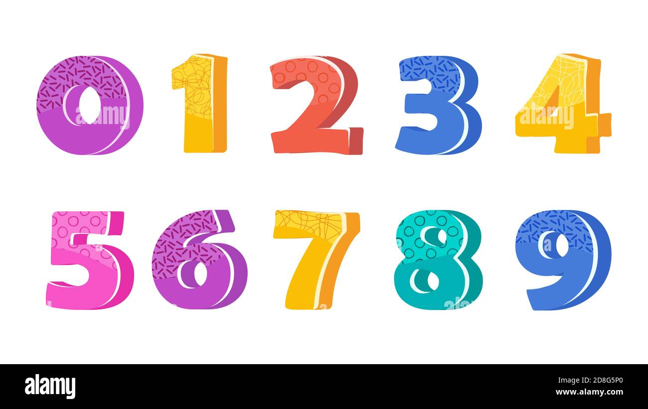 Bright funny baby numbers with textures and patterns Stock Vector Image ...