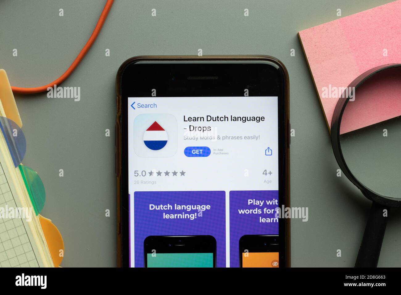 New York, USA - 26 October 2020: Learn Dutch Language Drops mobile app ...