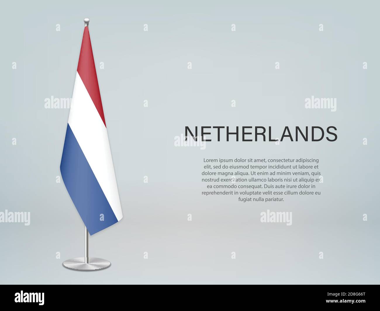 Netherlands hanging flag on stand. Template forconference banner Stock ...