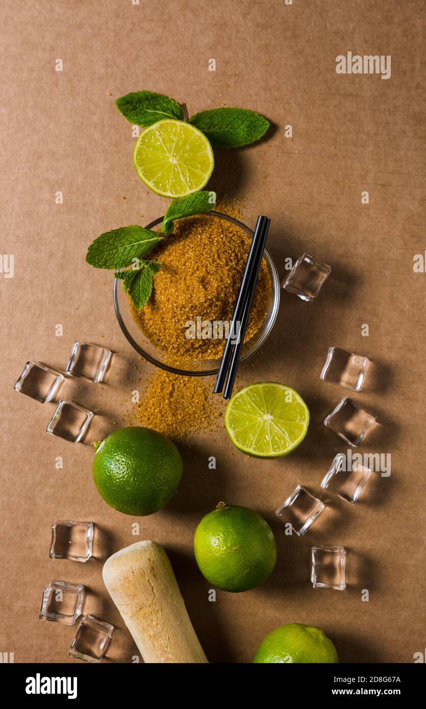 Aerial view of the ingredients for a mojito cocktail Stock Photo - Alamy