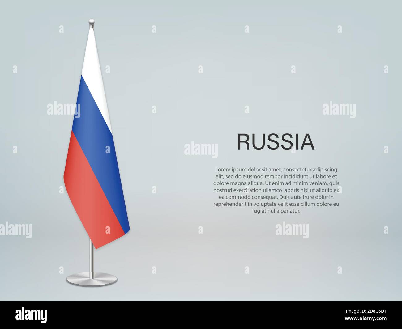 Russia hanging flag on stand. Template forconference banner Stock ...