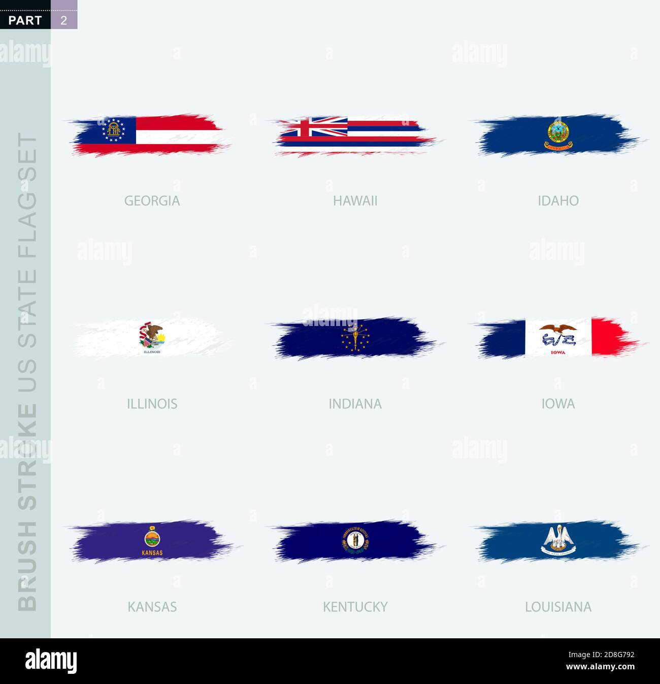 Grunge abstract brush stroke flag set of US States, nine different flag ...