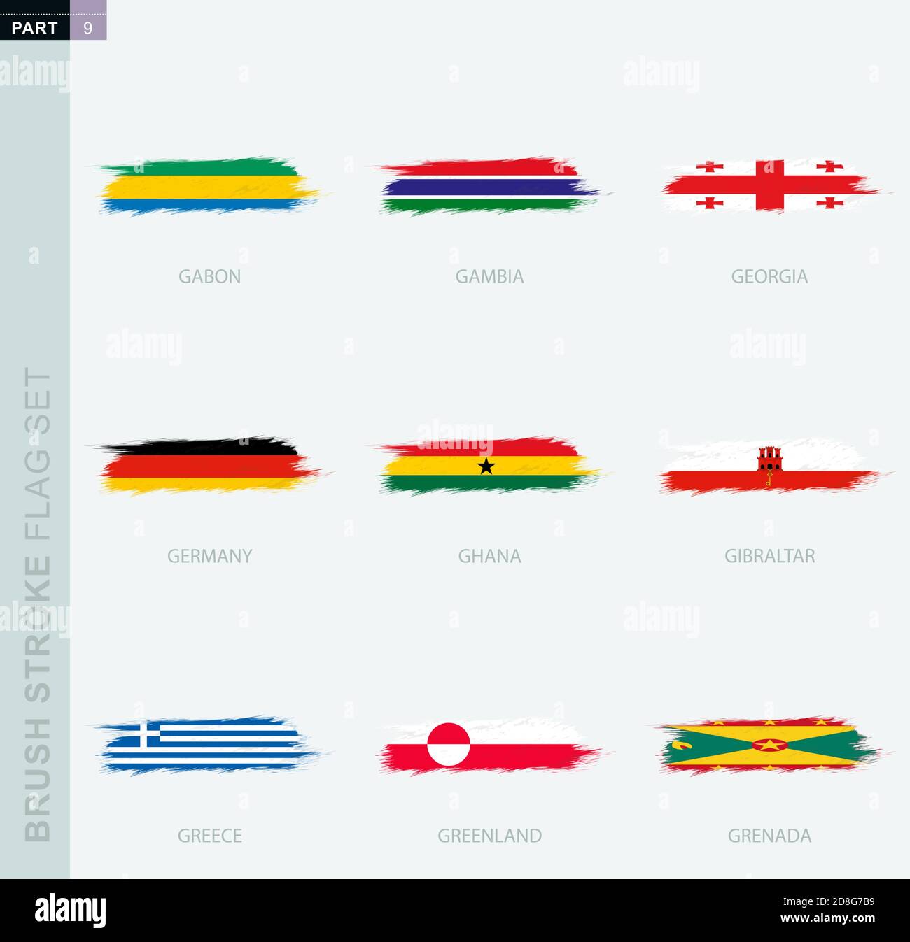 Grunge abstract brush stroke flag set, nine different flag. Vector flag ...