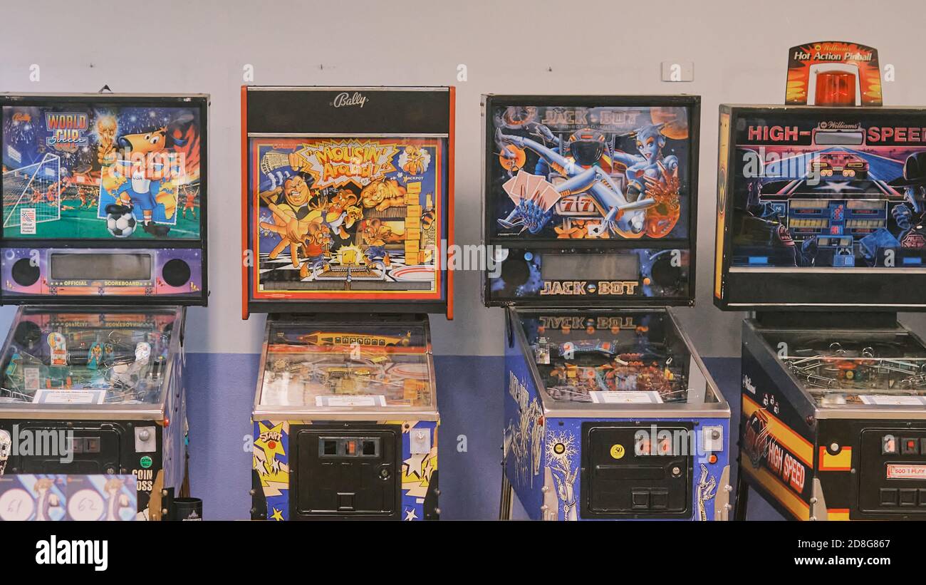 MILAN-ITALY - 11 october 2020: 80s vintage pinball flippers in old play ...