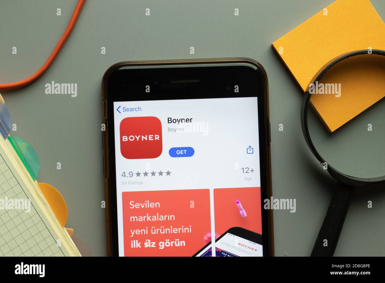 New York, USA - 26 October 2020: Boyner mobile app logo on phone screen ...